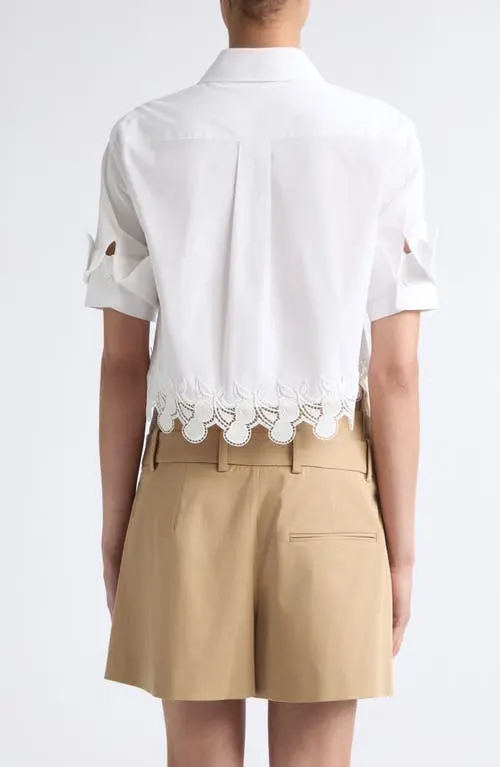 Monse Cropped Stretch Cotton Shirt With Cherry Lace Hem