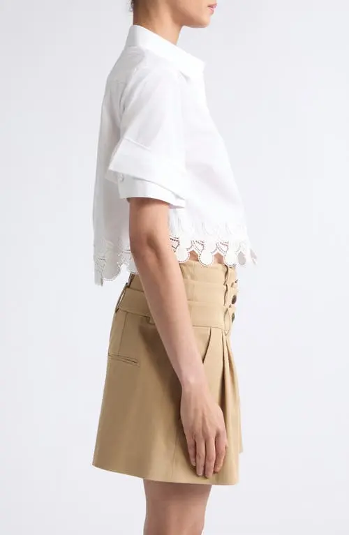 Monse Cropped Stretch Cotton Shirt With Cherry Lace Hem