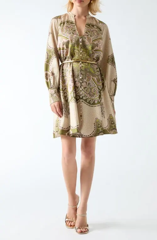MARCIANO Khlifia Long Sleeve Belted Fit & Flare Minidress - Brown