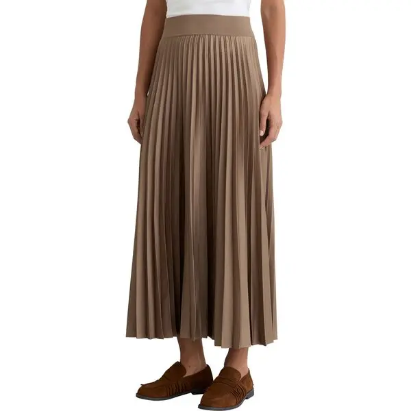 REISS Seren Pleated Maxi Skirt - Mocha Brown