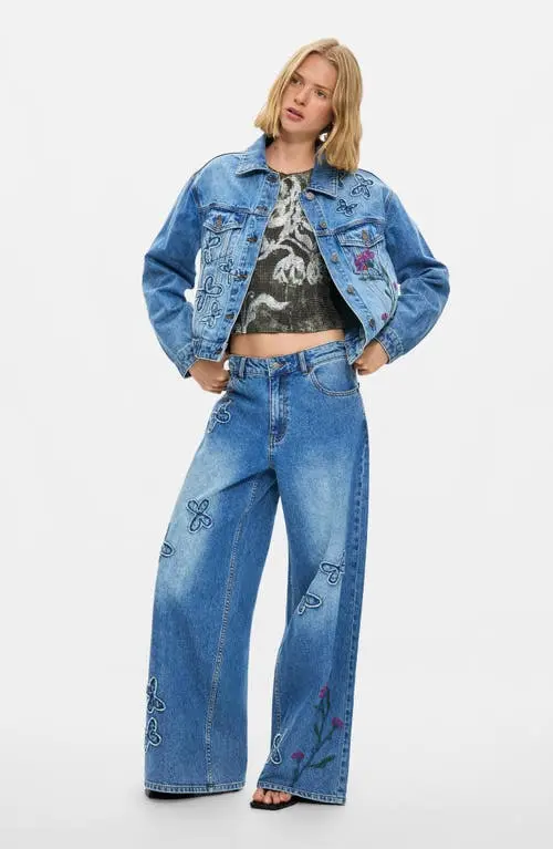 Desigual Embroidered Detail Denim Trucker Jacket