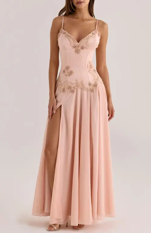 House Of Cb Saloma Satin Georgette Gown - Blush