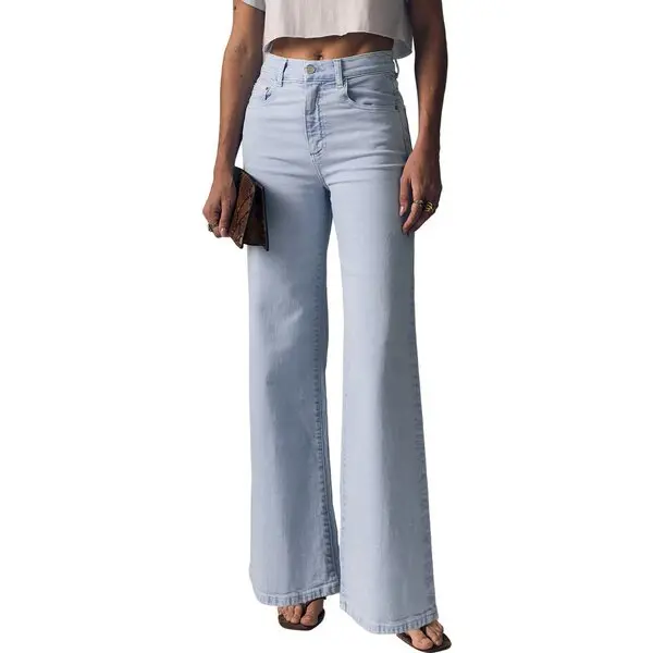LE JEAN High Waist Wide Leg Column Jeans - Powder Blue