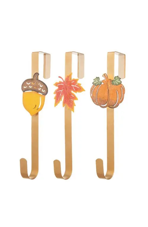 GLITZHOME Set Of 3 Fall Metal Glitter Wreath Hangers - Orange