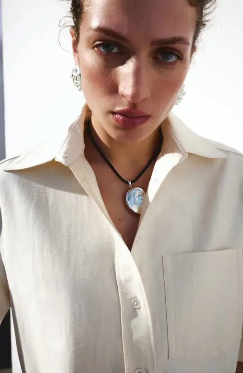 Mango Cotton Blend Tie Back Button-up Shirt