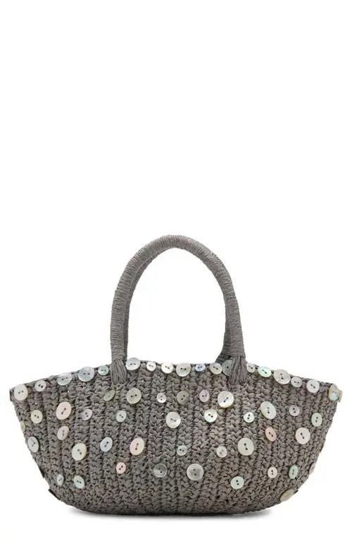 Mango Braided Top Handle Bag With Mother-of-pearl Buttons - Light/pastel Grey