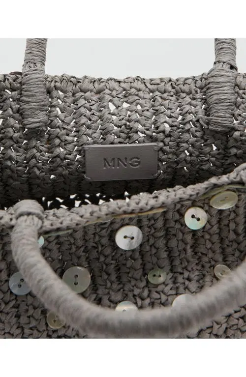 Mango Braided Top Handle Bag With Mother-of-pearl Buttons