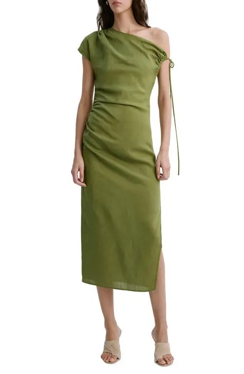 Mango One-shoulder Midi Dress - Green