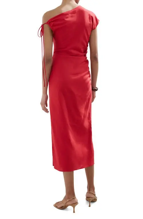 Mango Side Ruched One-shoulder Midi Dress - Red