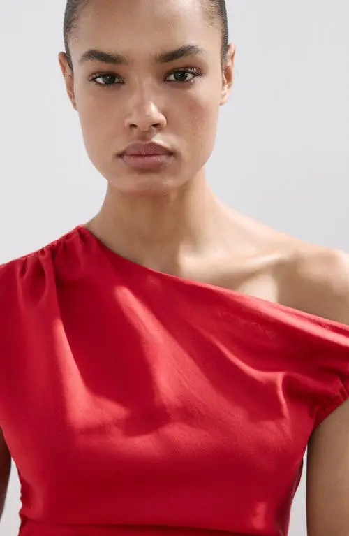 Mango Side Ruched One-shoulder Midi Dress - Red