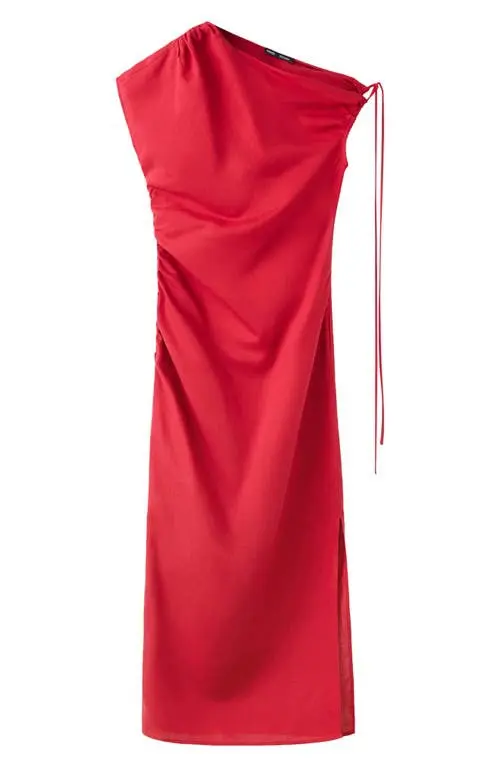 Mango Side Ruched One-shoulder Midi Dress - Red