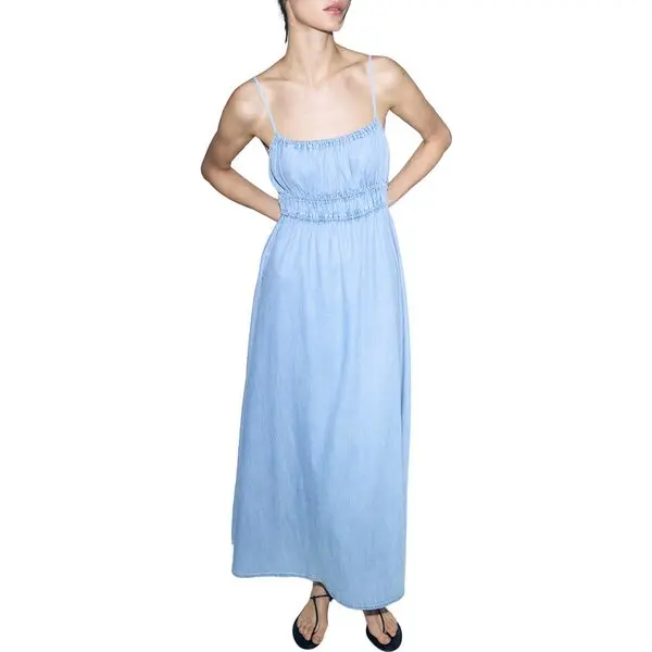 Mango Gathered Waist Denim Maxi Dress