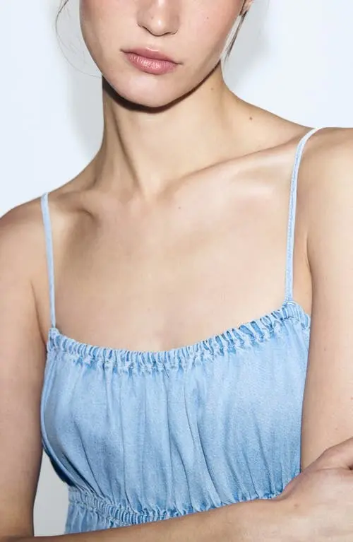 Mango Gathered Waist Denim Maxi Dress