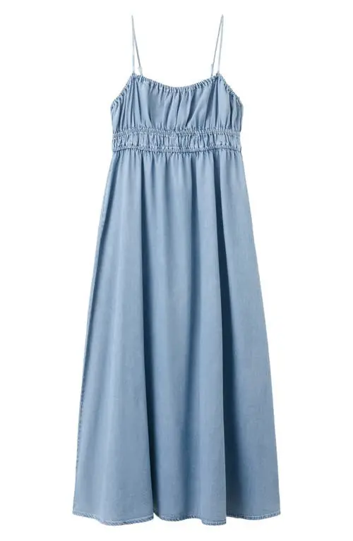 Mango Gathered Waist Denim Maxi Dress