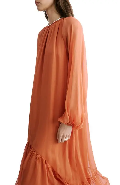 Mango Ruffled Flowy Chiffon Maxi Dress