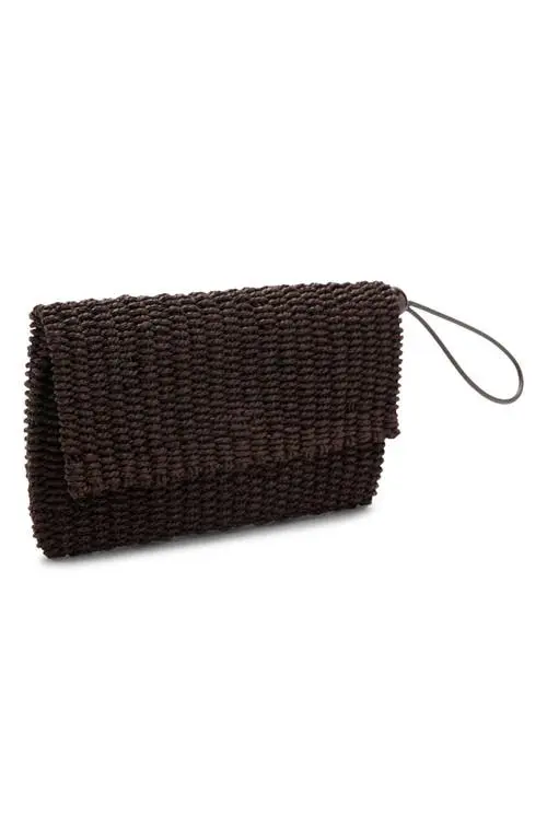 Mango Woven Raffia Pouch With Beaded Wristlet