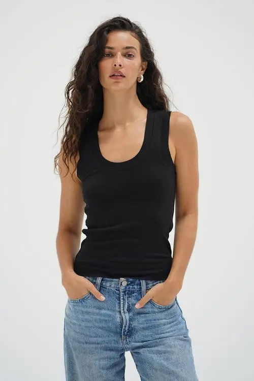 Lna Double Layer Ribbed Scoop Neck Tank - Black
