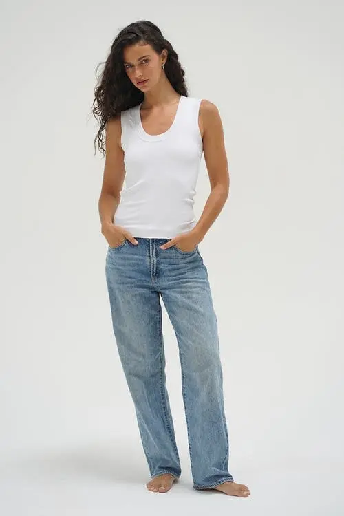 Lna Double Layer Ribbed Scoop Tank - White