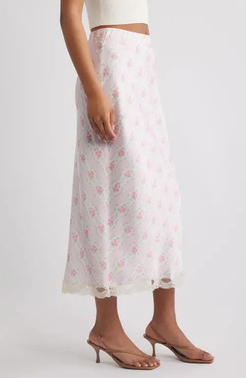 LoveShackFancy Floral Print Lace Midi Skirt