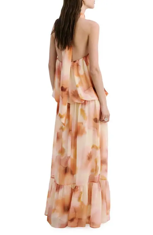 Mango Abstract Print Halter Maxi Dress