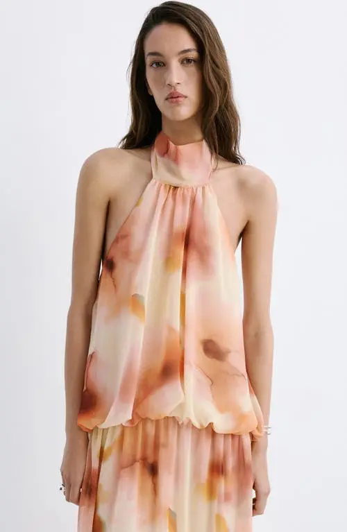 Mango Abstract Print Halter Maxi Dress