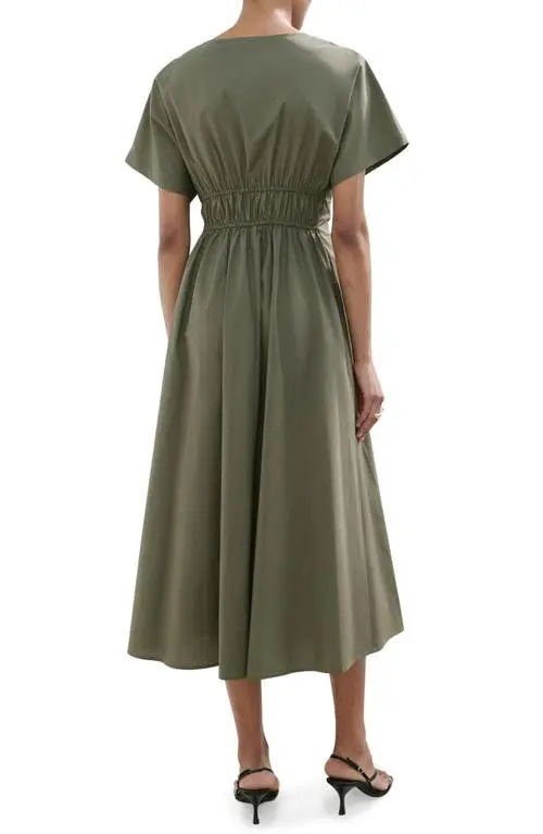 Mango Smocked Poplin Midi Dress