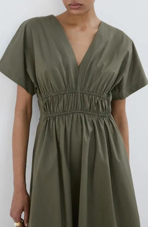 Mango Smocked Poplin Midi Dress