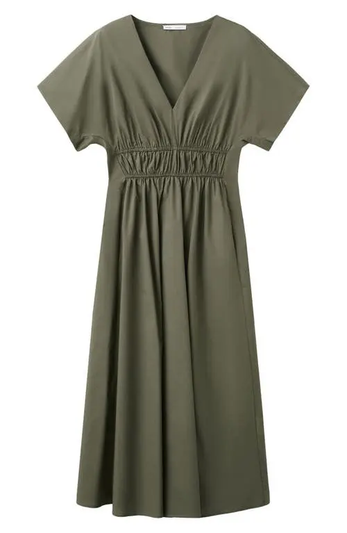 Mango Smocked Poplin Midi Dress