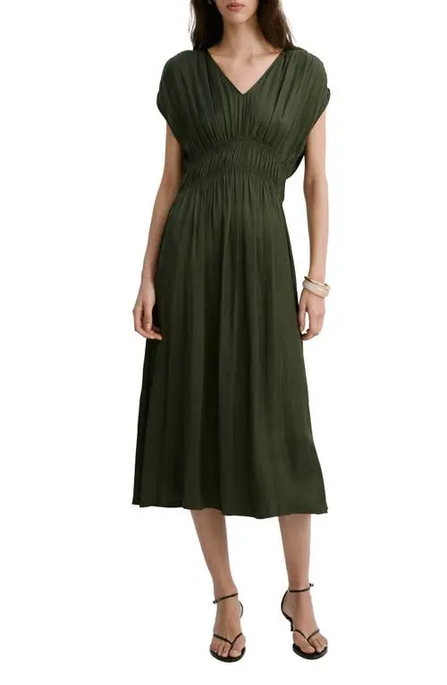 Mango Gathered Waist V-neck Midi Dress