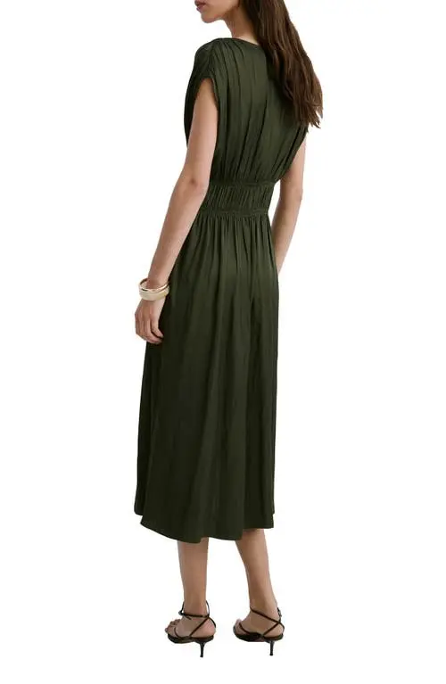 Mango Gathered Waist V-neck Midi Dress