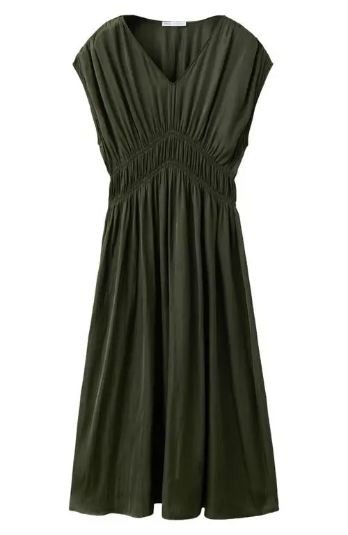 Mango Gathered Waist V-neck Midi Dress