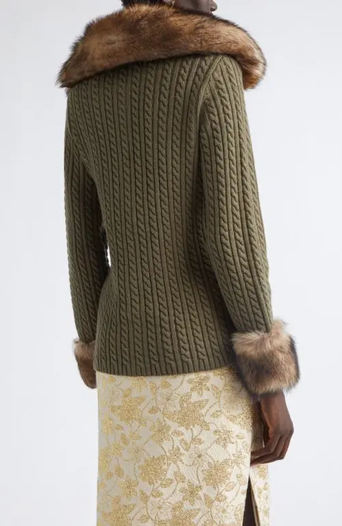 Saint Laurent Genuine Shearling Trim Cashmere Cable Cardigan