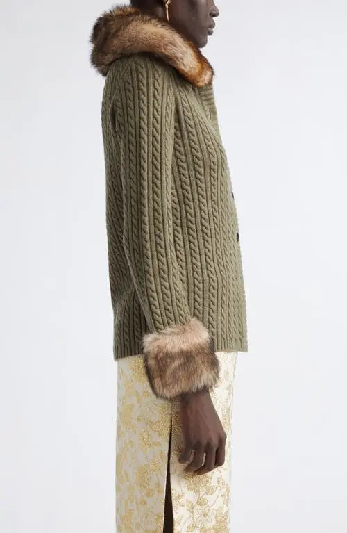 Saint Laurent Genuine Shearling Trim Cashmere Cable Cardigan