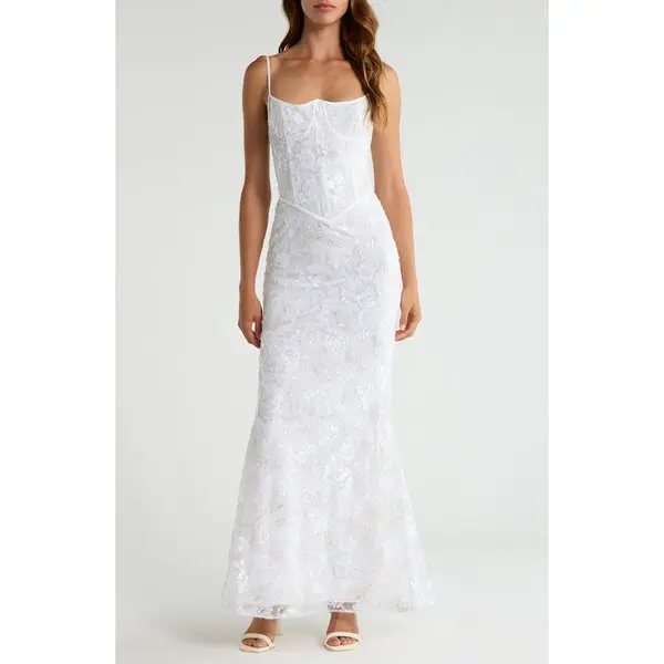 House Of Cb Naima Hand Beaded Gown - White