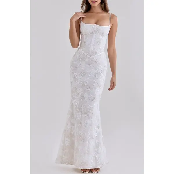 House Of Cb Naima Hand Beaded Gown - White