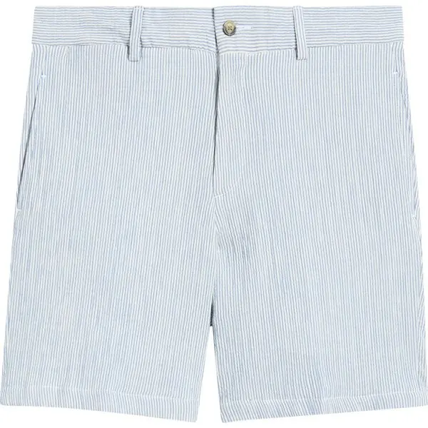 Berle Linen Look Stripe Flat Front Cotton Seersucker Shorts - Navy