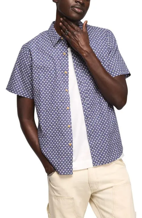 Lucky Brand San Gabriel Short Sleeve Cotton Button-up Shirt - Blue Print