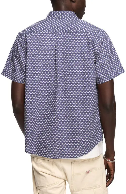 Lucky Brand San Gabriel Short Sleeve Cotton Button-up Shirt - Blue Print
