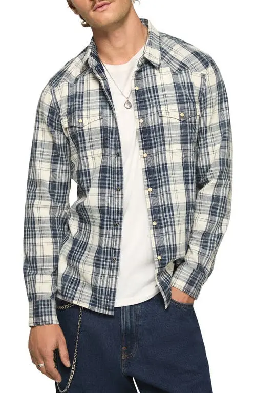 Lucky Brand Plaid Cotton Twill Snap-up Western Shirt - Indigo Multi