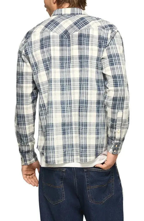 Lucky Brand Plaid Cotton Twill Snap-up Western Shirt