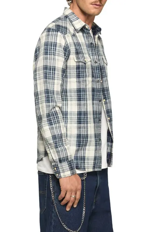 Lucky Brand Plaid Cotton Twill Snap-up Western Shirt