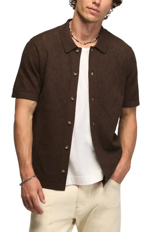 Lucky Brand Openwork Knit Cotton Button-up Shirt - Hot Fudge
