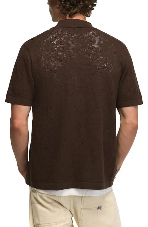 Lucky Brand Openwork Knit Cotton Button-up Shirt