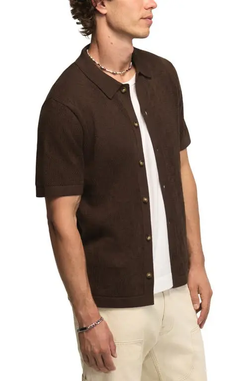 Lucky Brand Openwork Knit Cotton Button-up Shirt