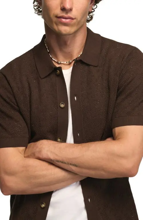 Lucky Brand Openwork Knit Cotton Button-up Shirt