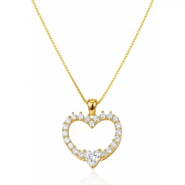 THE M JEWELERS Plated Heart Pendant Necklace With Cubic Zirconia - Gold