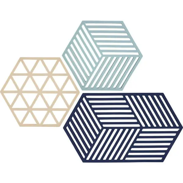 ZONE DENMARK Set Of 3 Silicone Trivets - Midnight/birch/fog Blue