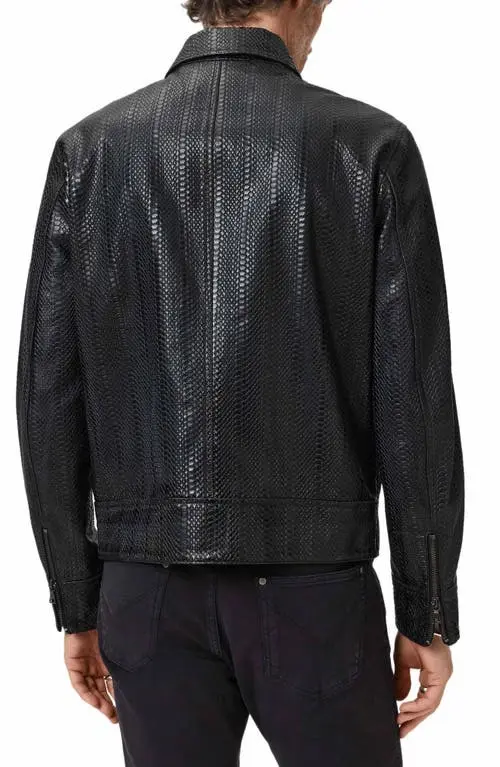 John Varvatos Benjamin Embossed Leather Jacket