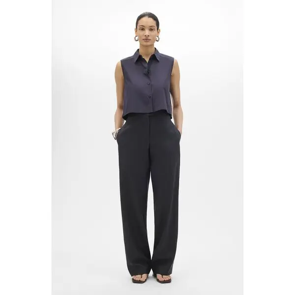 Another Tomorrow Cropped Sleeveless Shirt In Organic Cotton - Midnight