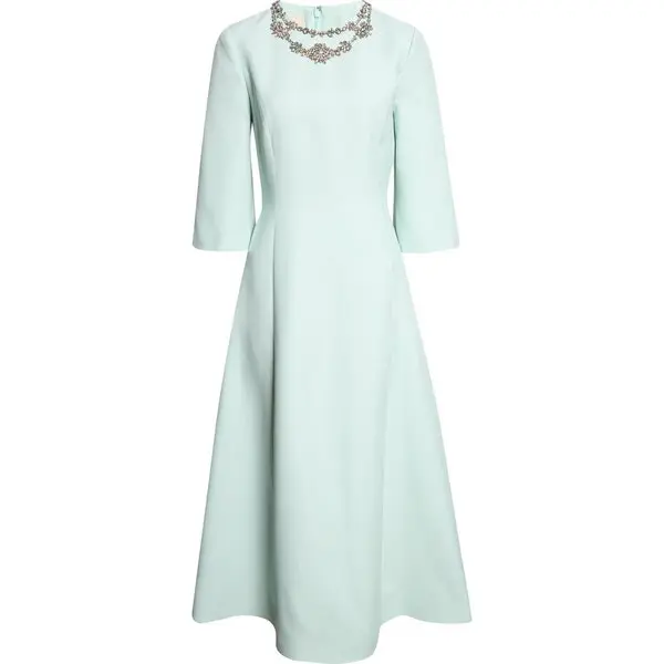 Valentino Garavani Rhinestone Embellished Wool & Silk Crepe Couture Fit And Flare Dress - Green